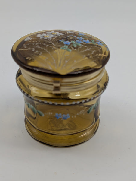 Bohemian Art Glass Dressing Table or Jewelry Box. Amber Glass Enamel F ...